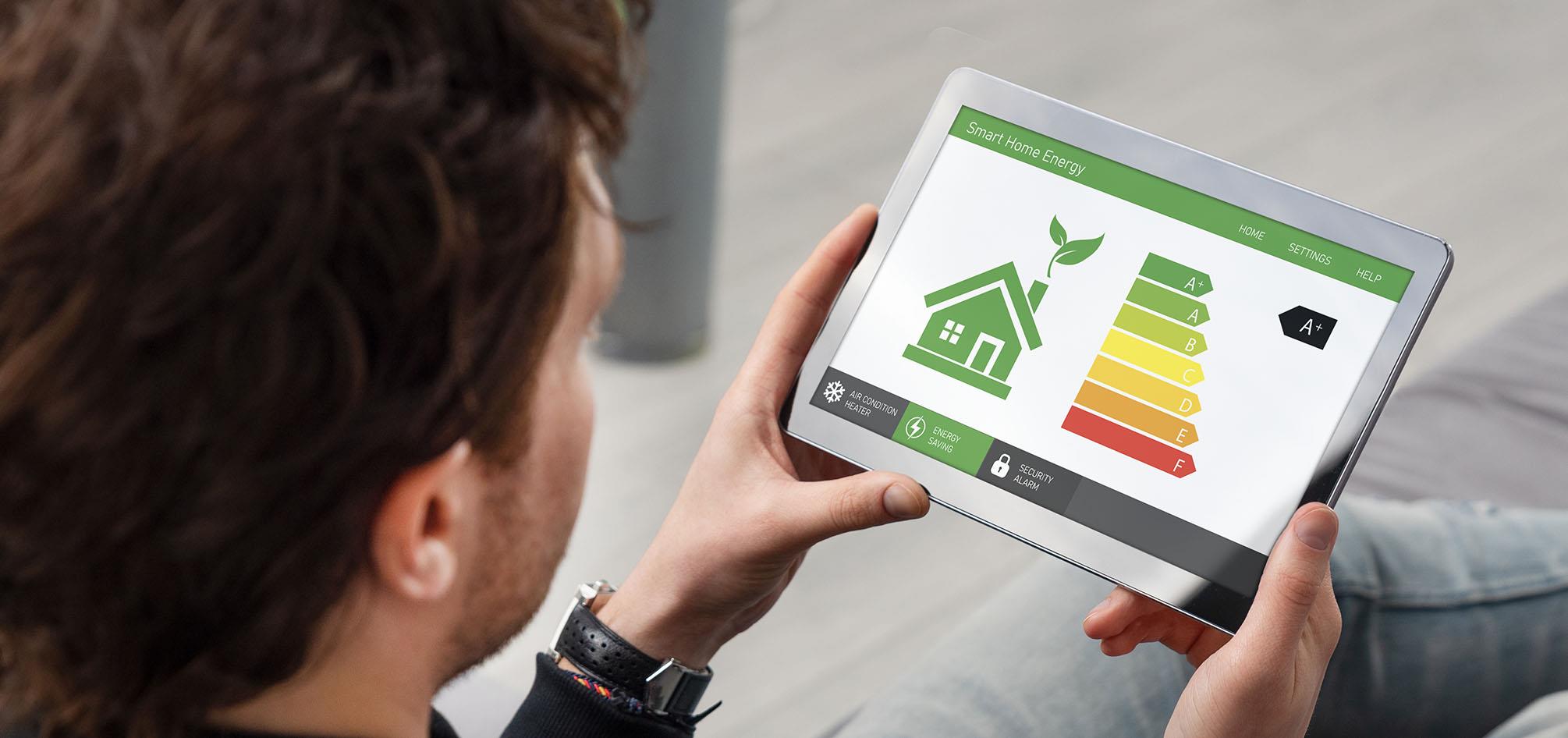 Man tittar på diagram över energiklasser på en läsplatta